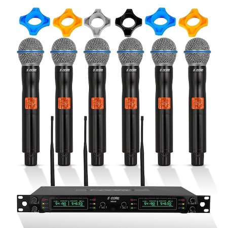 5 Core 5 Core Wireless Microphones Set 6 Channel Fixed Frequency UHF Wireless Mic System- WM UHF ...